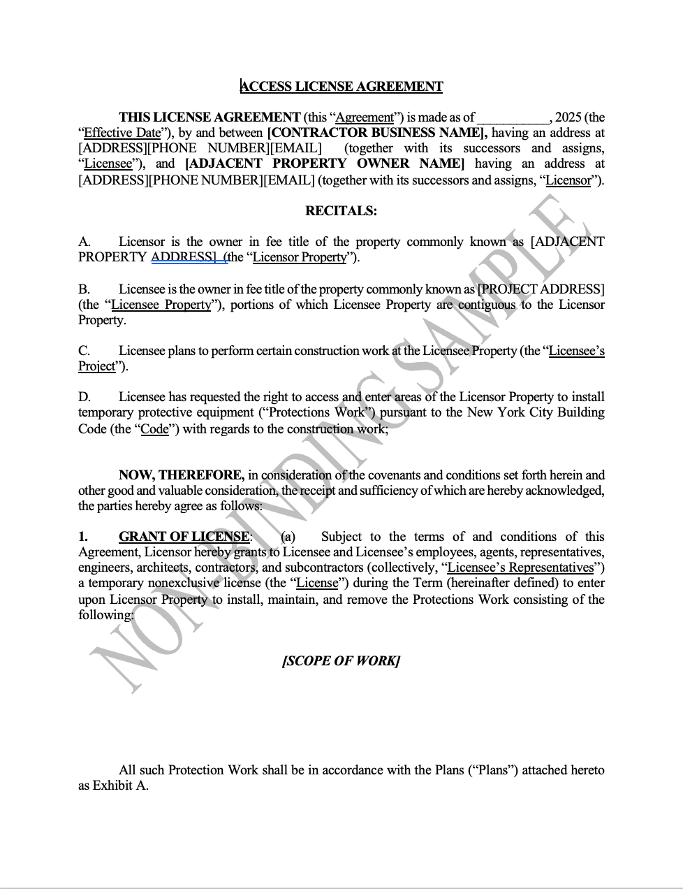 NY Access Agreement Template - Cortland Forms & Templates